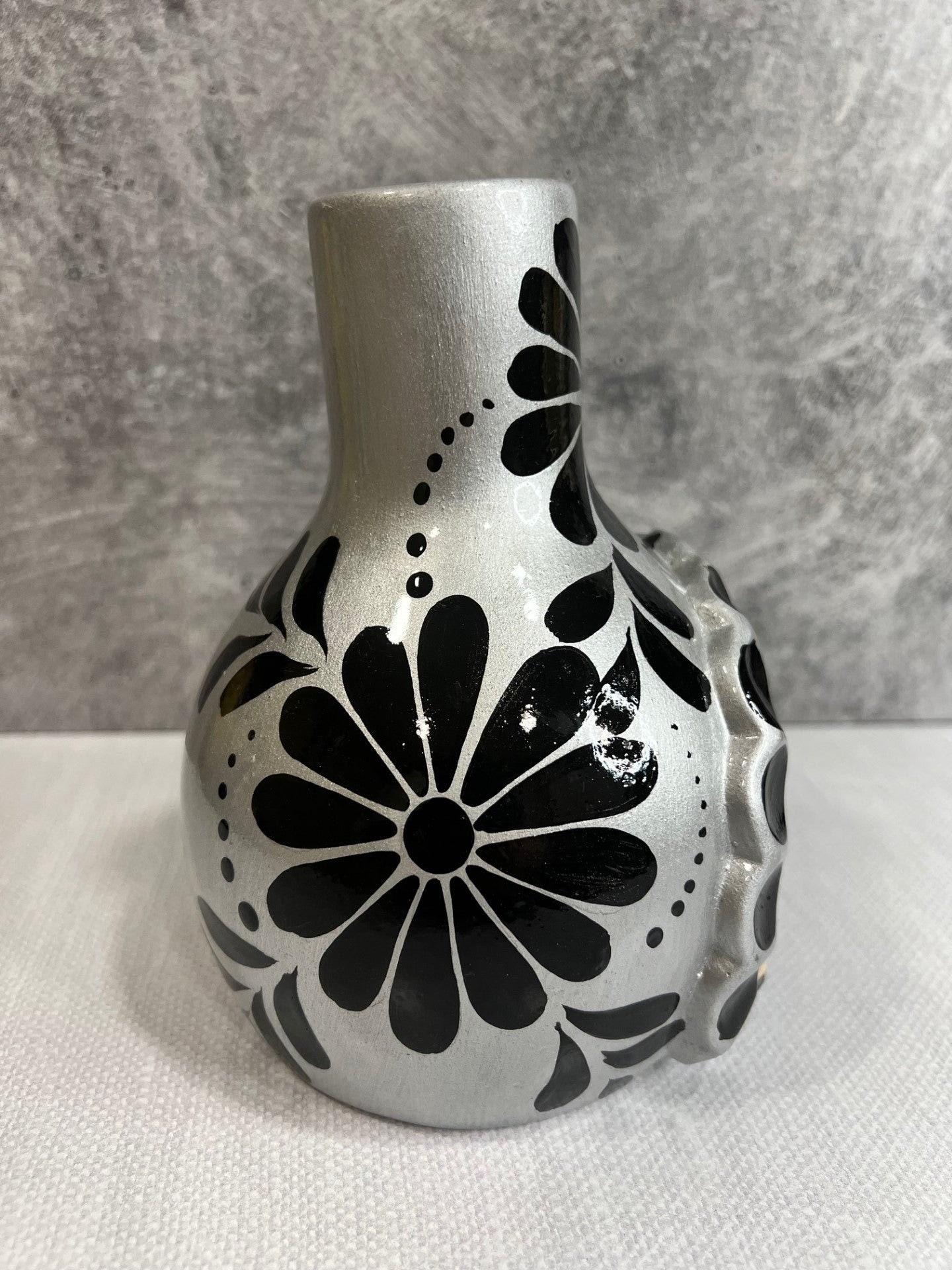 Hand Painted Chimney - Silver W/ Black Flowers - Etsy