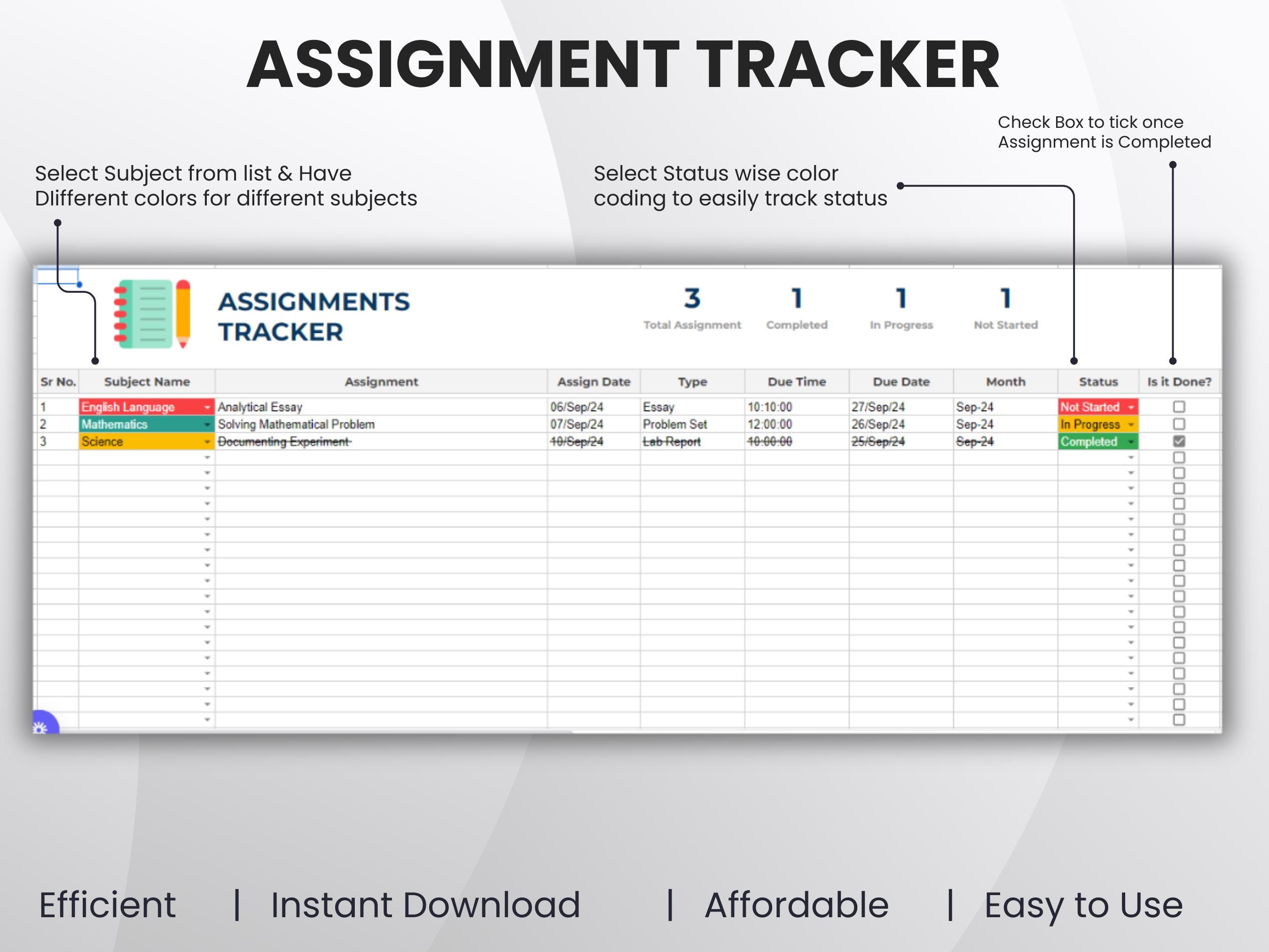 Assignment Tracker for Students, Planner for Students, Google Sheets ...