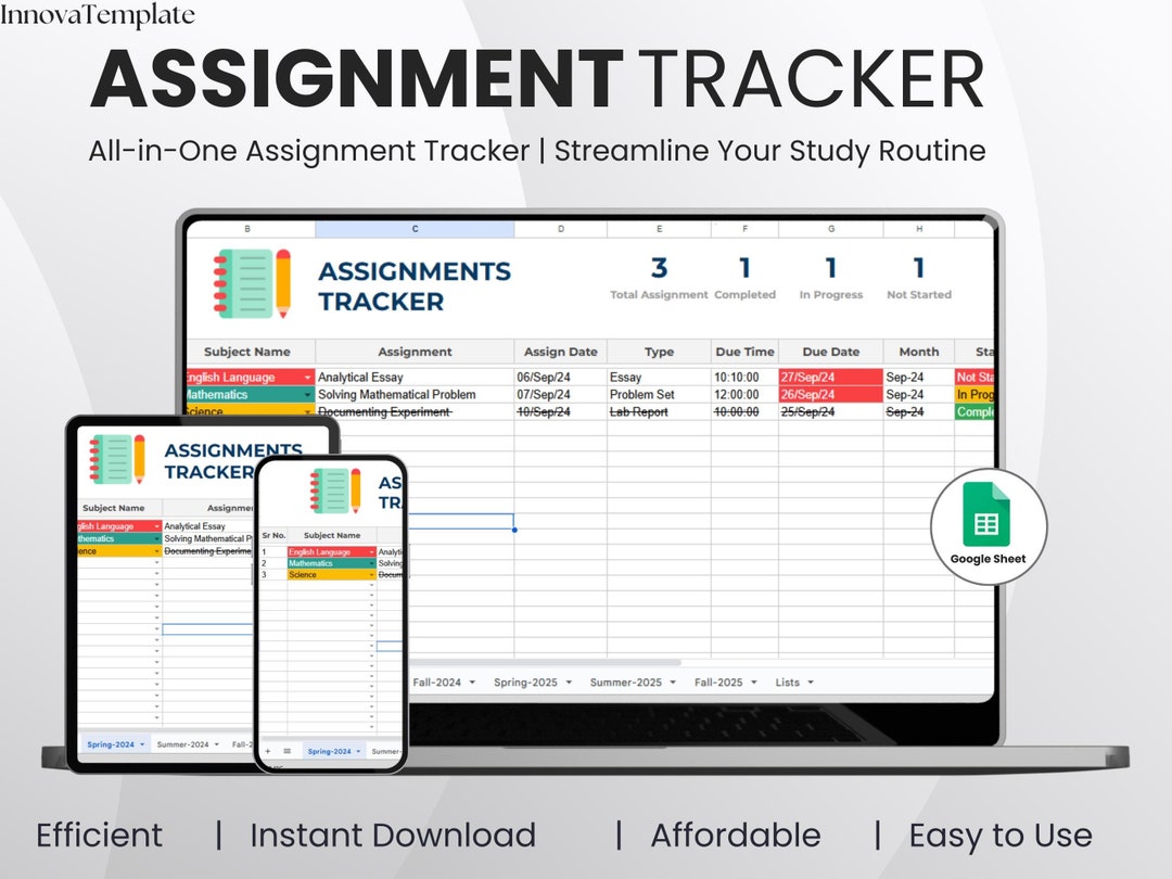 Assignment Tracker for Students, Planner for Students, Google Sheets ...