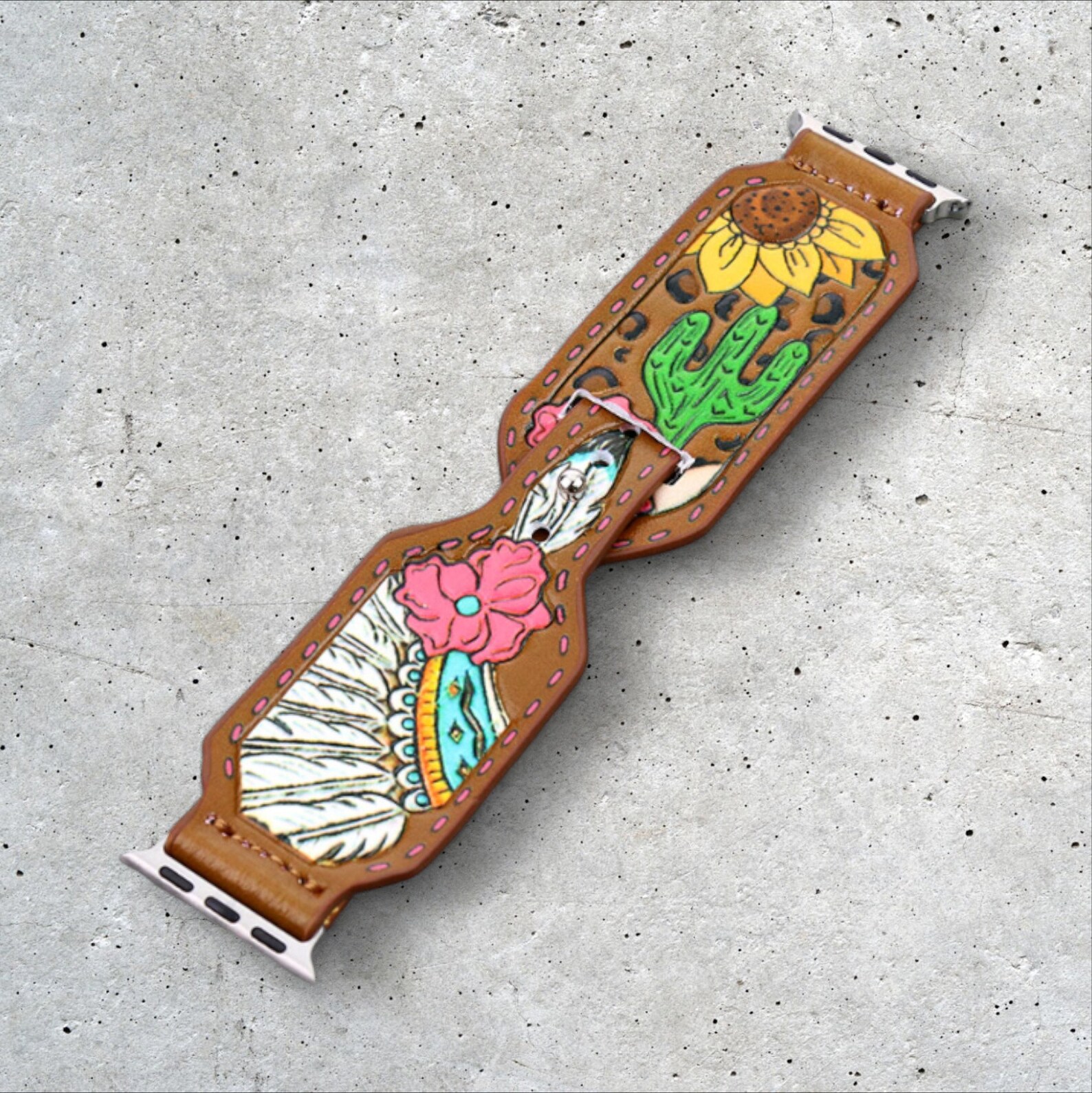 Western Apple Watch Leather Band 38/40/41mm Indian Head Tooled - Etsy