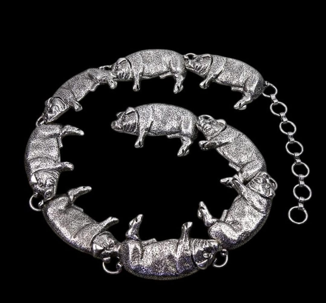 Western Metal Chain Belt: Pig & Cowgirl Buckle - Burnished Silver - Etsy
