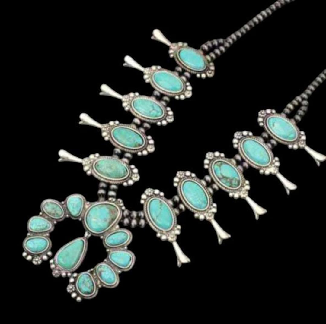 Full Squash Blossom Natural Turquoise Necklace - Etsy