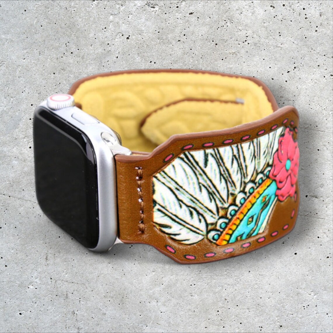 Western Apple Watch Leather Band 38/40/41mm Indian Head Tooled - Etsy