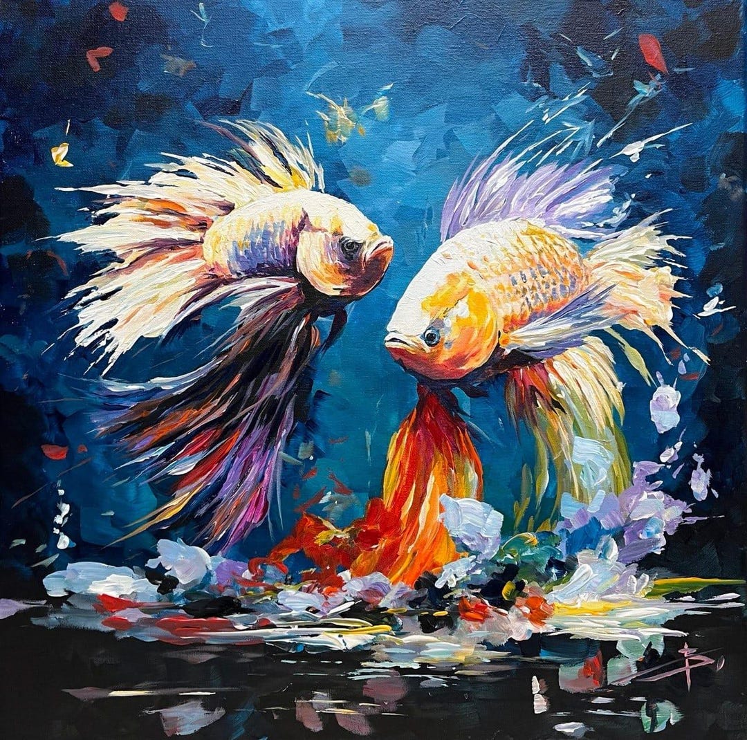 Fish Painting, Fish Wall Art, Aquatic Artwork, Fish Canvas Art, Fish ...