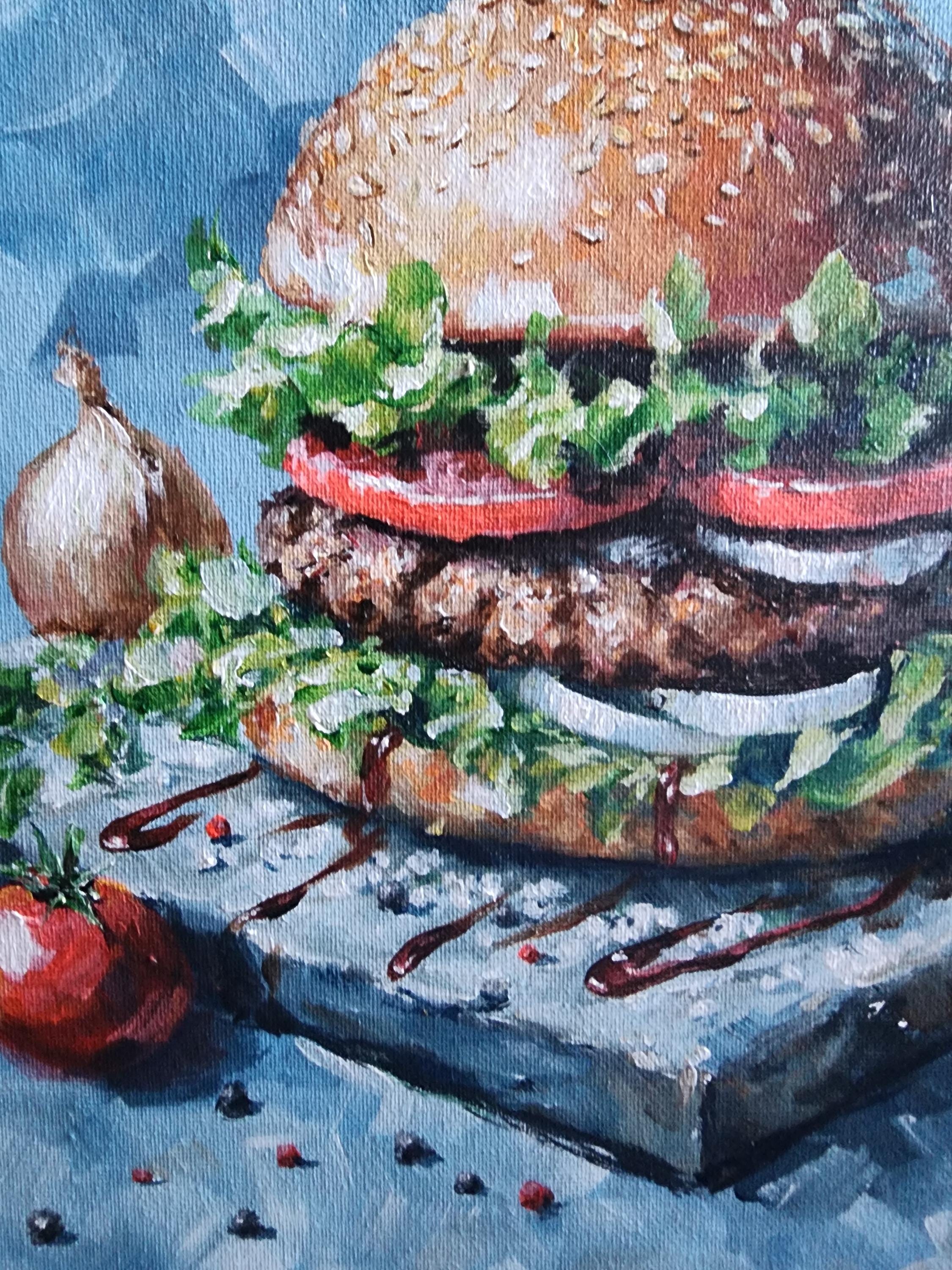 Cheeseburger Painting, Food Wall Art, Kitchen Decor, Modern Wall Art ...