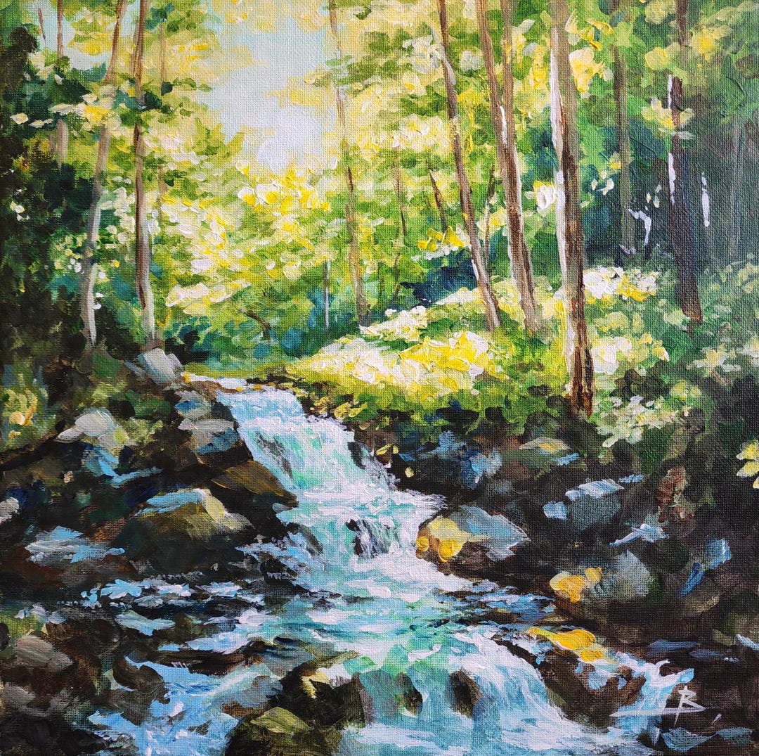 Forest Stream Forest Painting Original Art Tree Painting Woodland ...