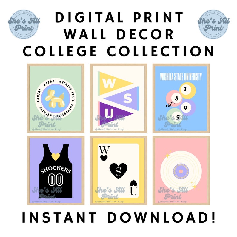 Wichita State University Printable Wall Art College Collection Set of 6 ...