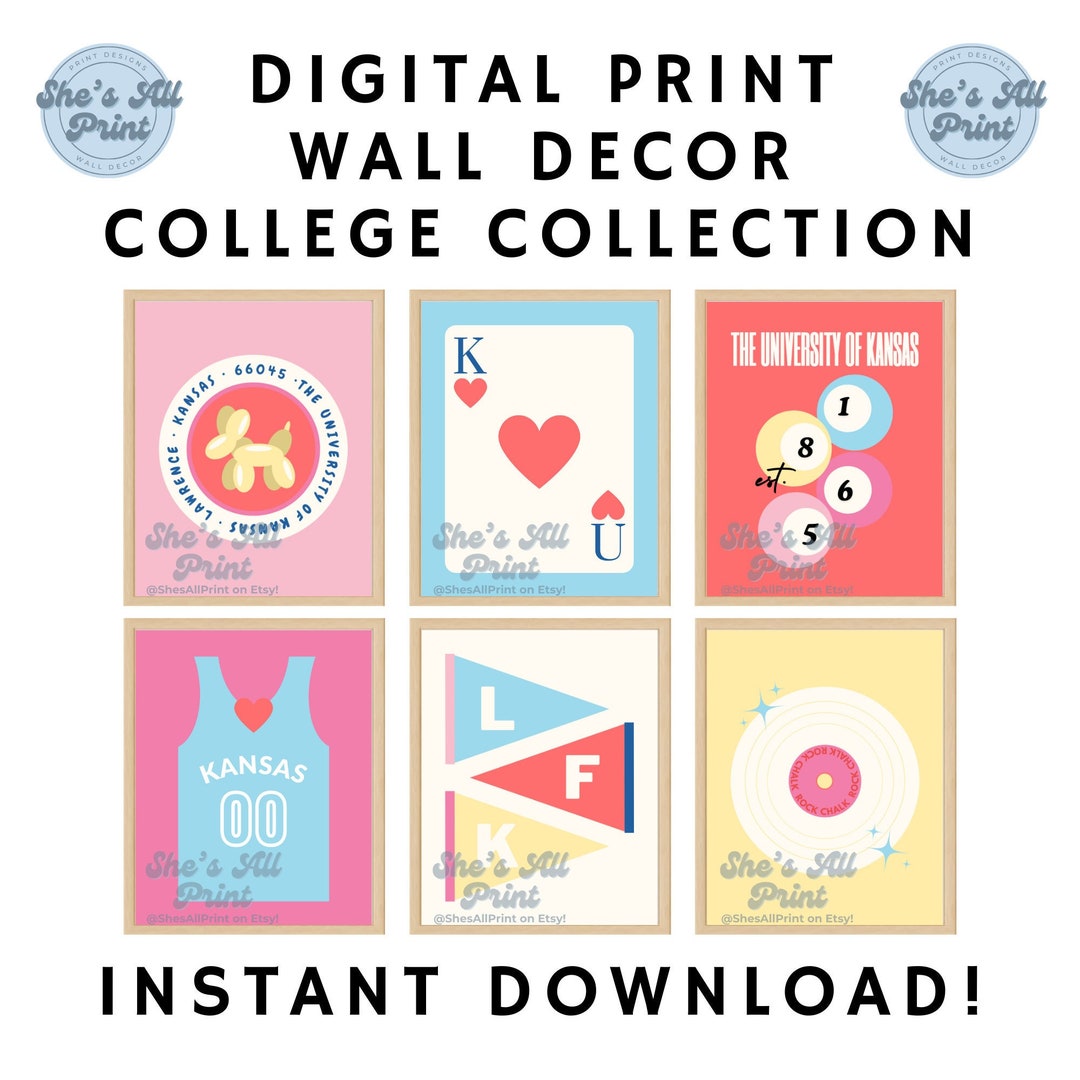 University of Kansas Preppy Printable Wall Art College Collection Set ...