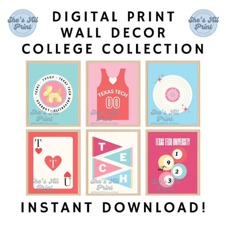 Texas Tech University Preppy Digital Print College Collection Set of 6 ...