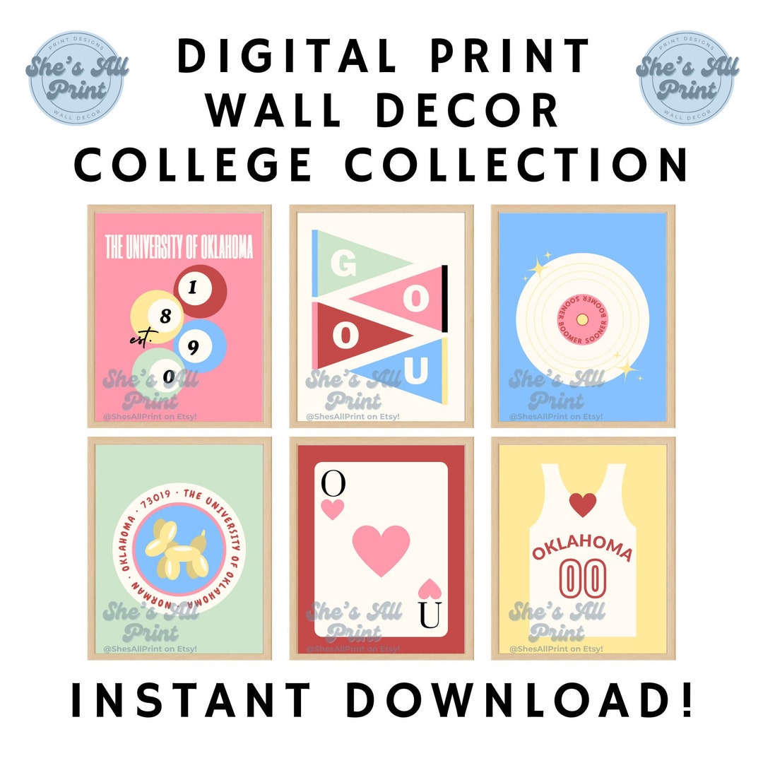 University of Oklahoma Printable Wall Art College Collection Set of 6 ...
