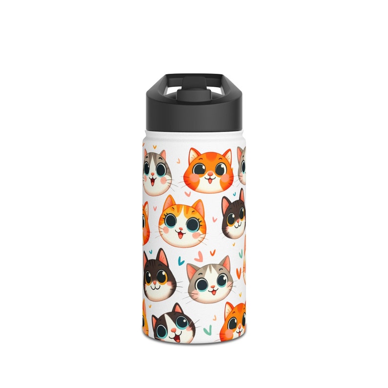 Cat Pattern Kids Stainless Steel Water Bottle, Cat Bottle With Handle ...