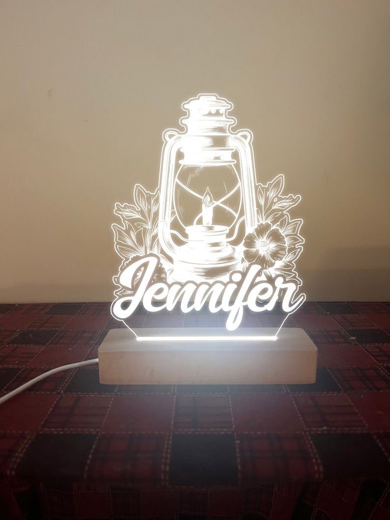Personalized Led Acrylic Lamp Oil Lamp Floral Engraved Custom Name ...