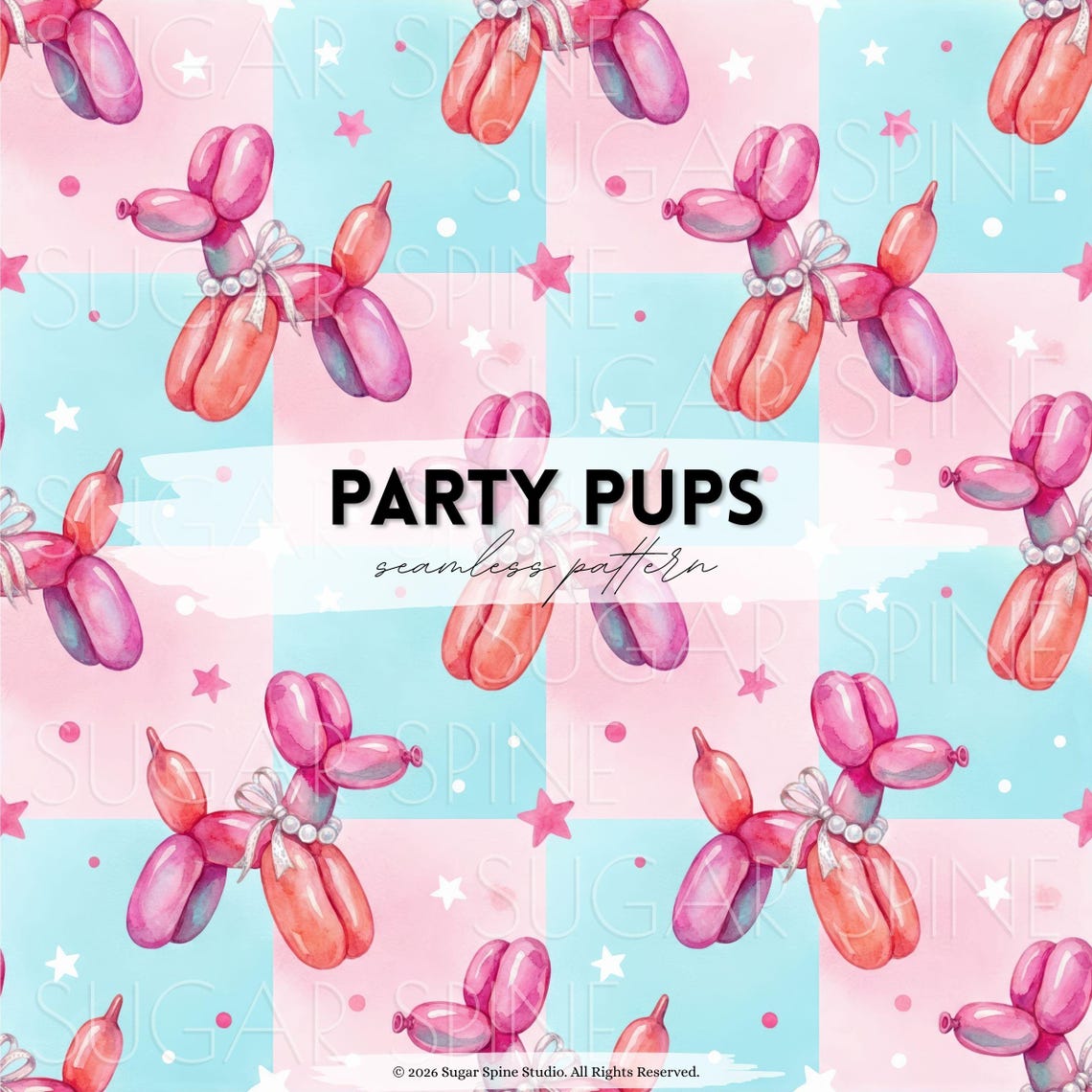 Coquette Preppy Balloon Dog Seamless Pattern or Digital Paper ...
