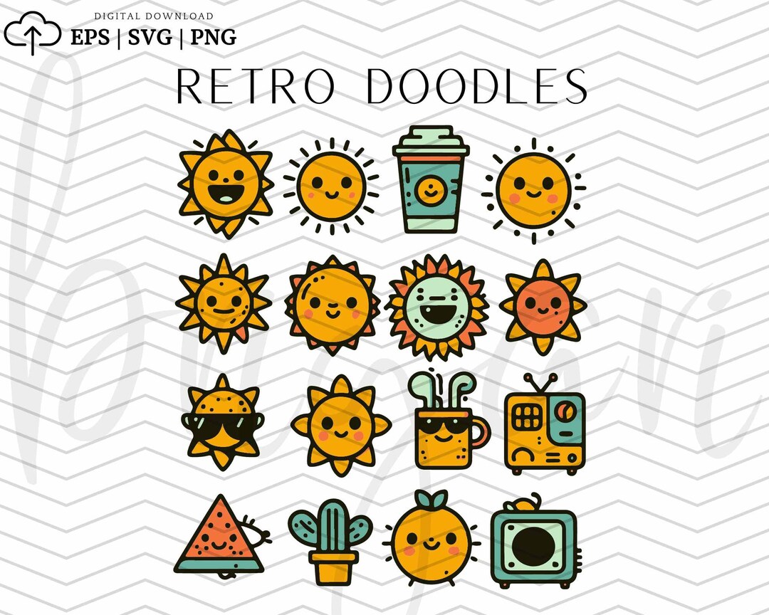 Retro Sunshine Doodles SVG PNG EPS Graphic Design Elements Sun ...