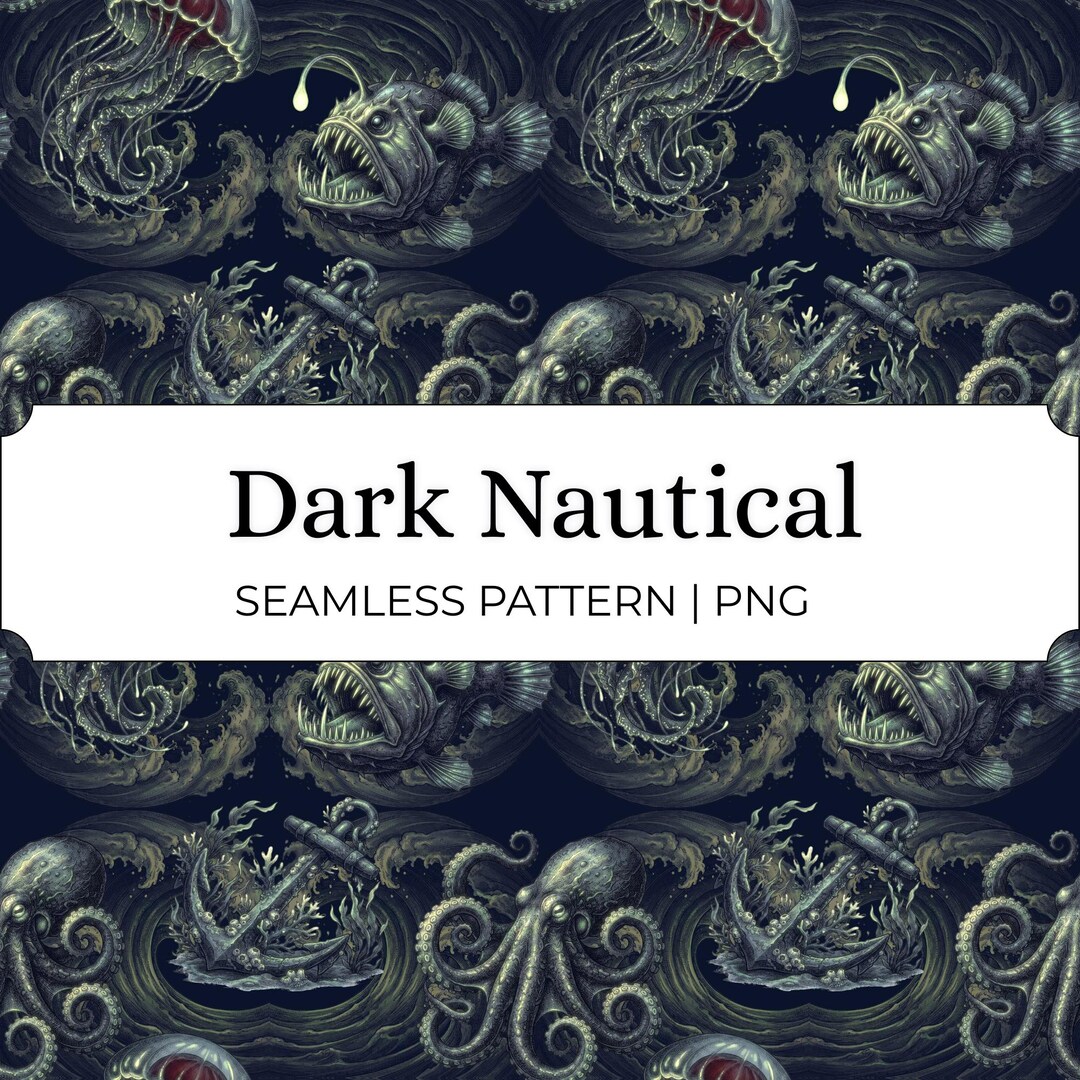 Dark Ocean Seamless Pattern, Gothic Nautical Digital Paper With ...