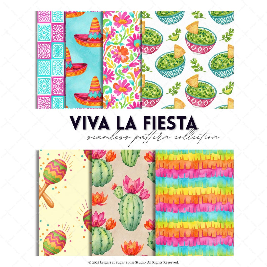 Fiesta Watercolor Digital Paper Pack of Seamless Mexican Patterns ...