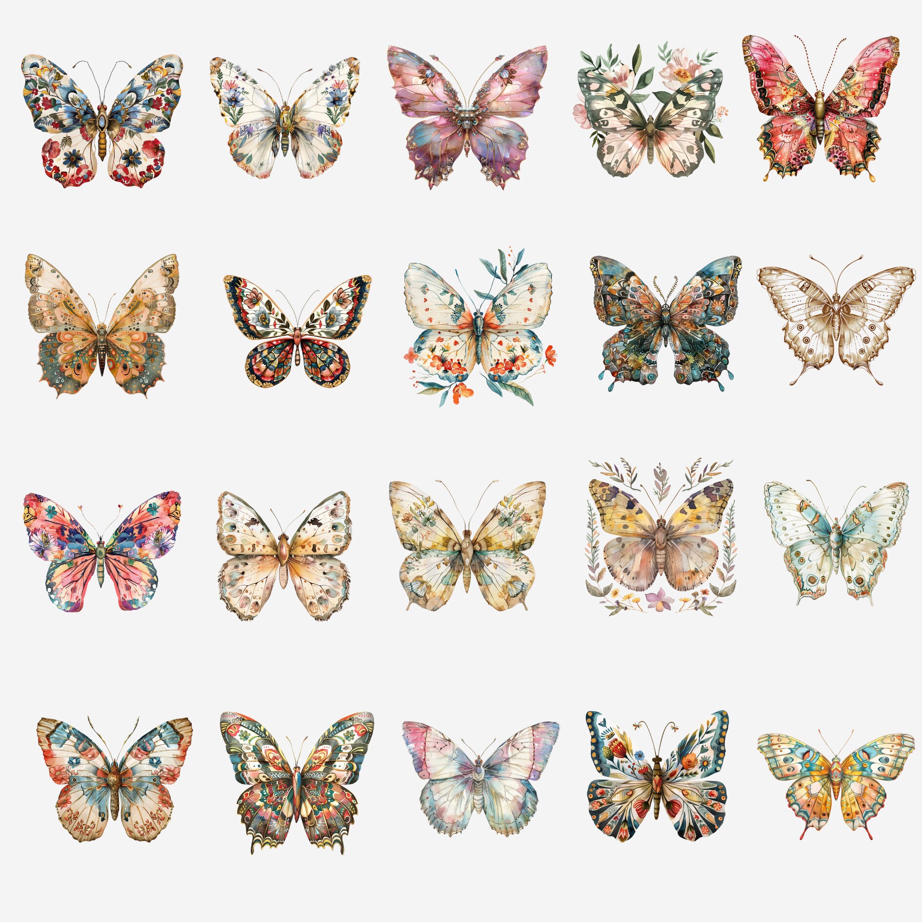 Boho Butterflies 40+ PNG Clip Art Graphics - Etsy