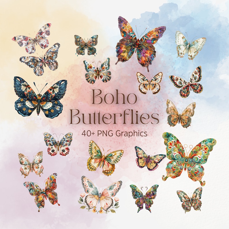 Boho Butterflies 40 PNG Clip Art Graphics - Etsy