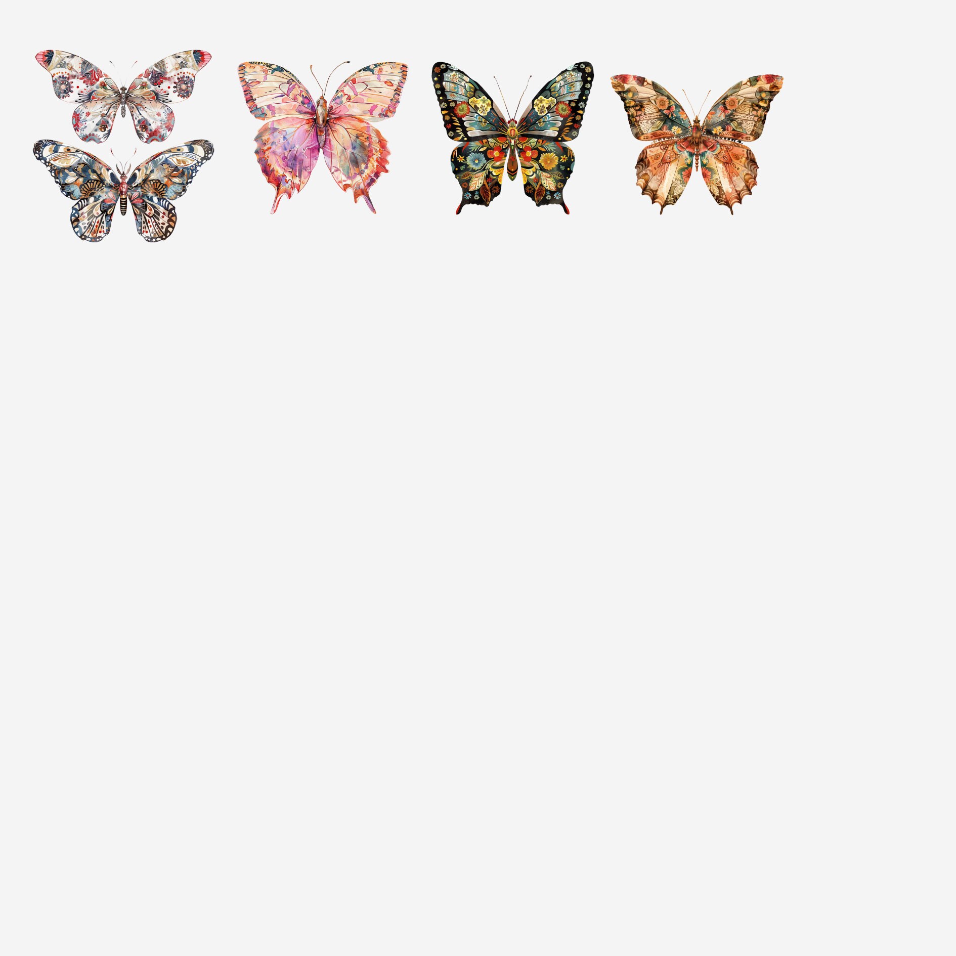 Boho Butterflies 40+ PNG Clip Art Graphics - Etsy