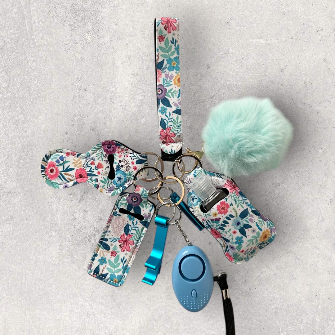 Floral Safety Keychain Set | Wristlet, Alarm, Pom Pom & Holders - Etsy