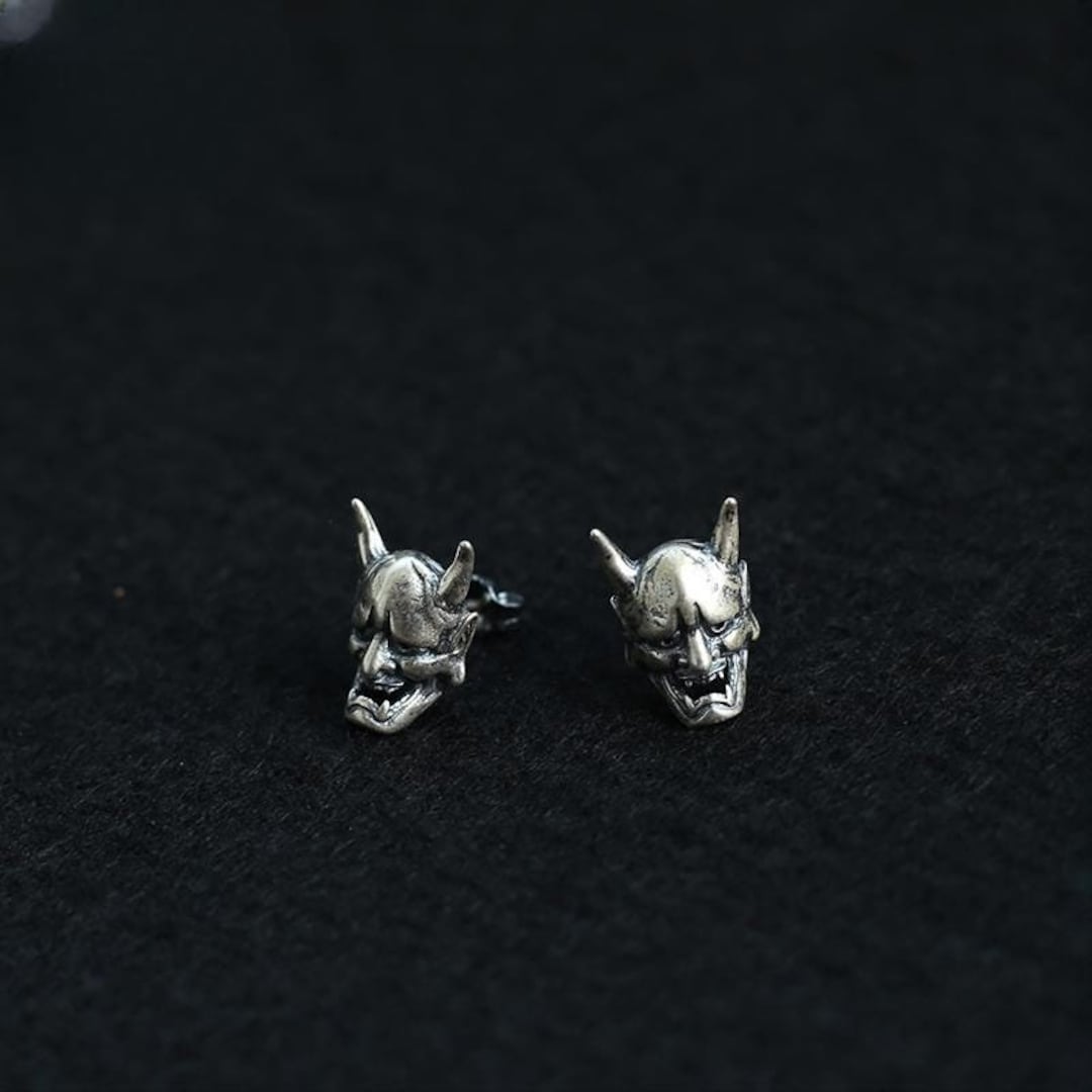 Japanese Oni Mask Stud Earrings, Samurai Mask Earrings, Devil Earrings ...