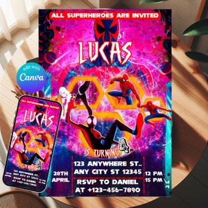 Spider Verse Invite Spiderman Birthday Invitation Boy Birthday ...