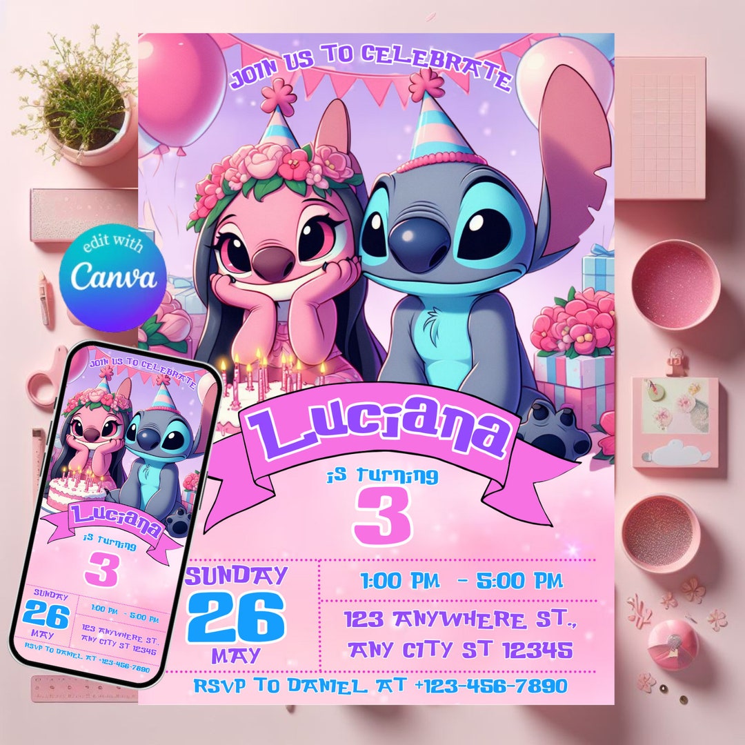 Editable Stitch Birthday Invitation Template, Printable Birthday Party ...