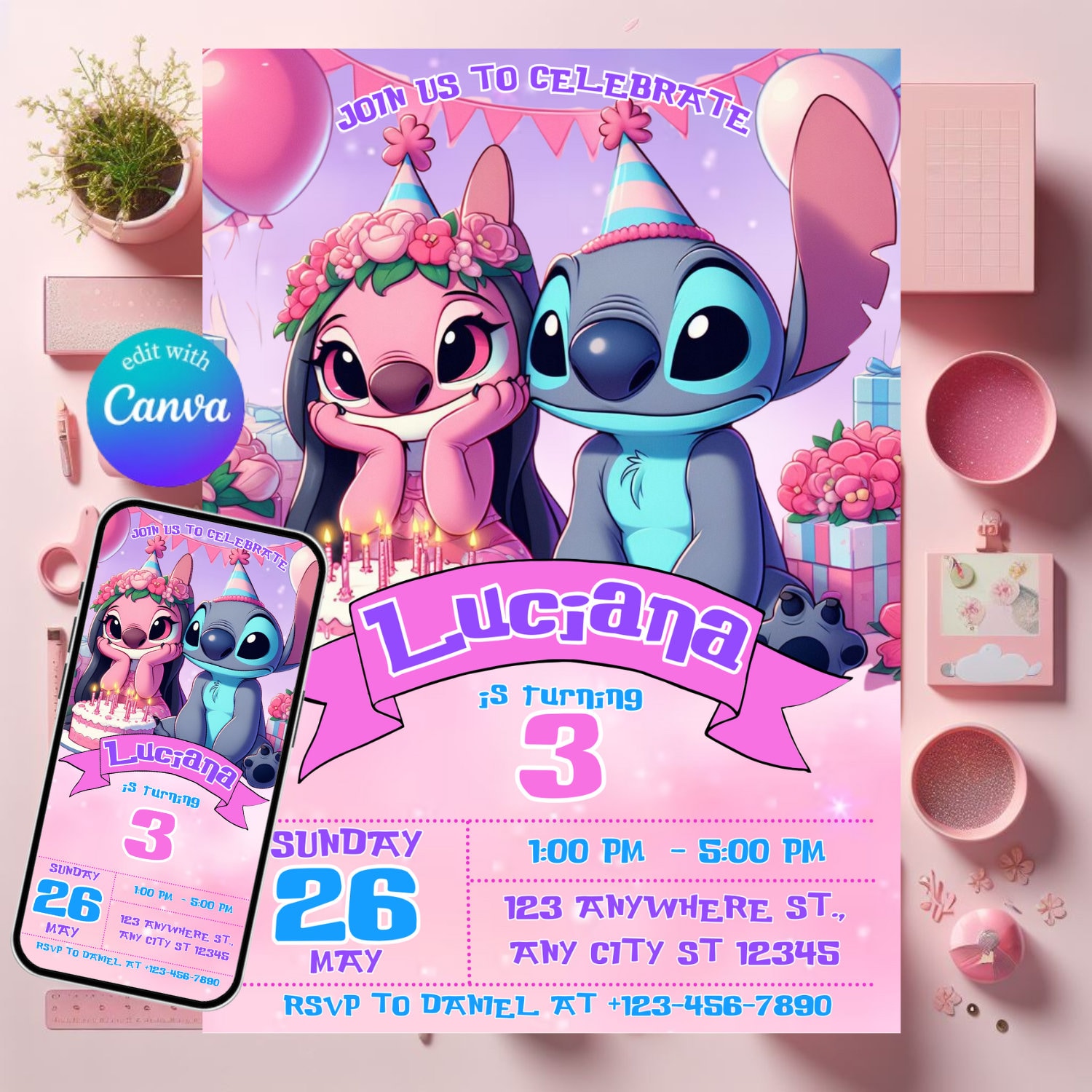 Stitch Birthday Invitation Template: Editable Kids Party Invite ...
