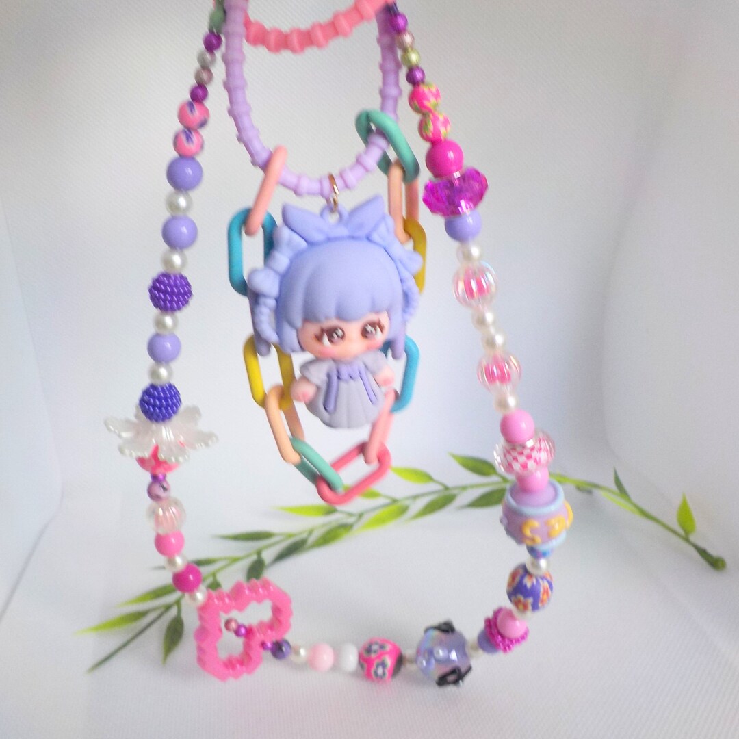 XXL Kawaii Manga Girl Key Ring Acrylic Beads Painted Trendy Bag Jewel ...