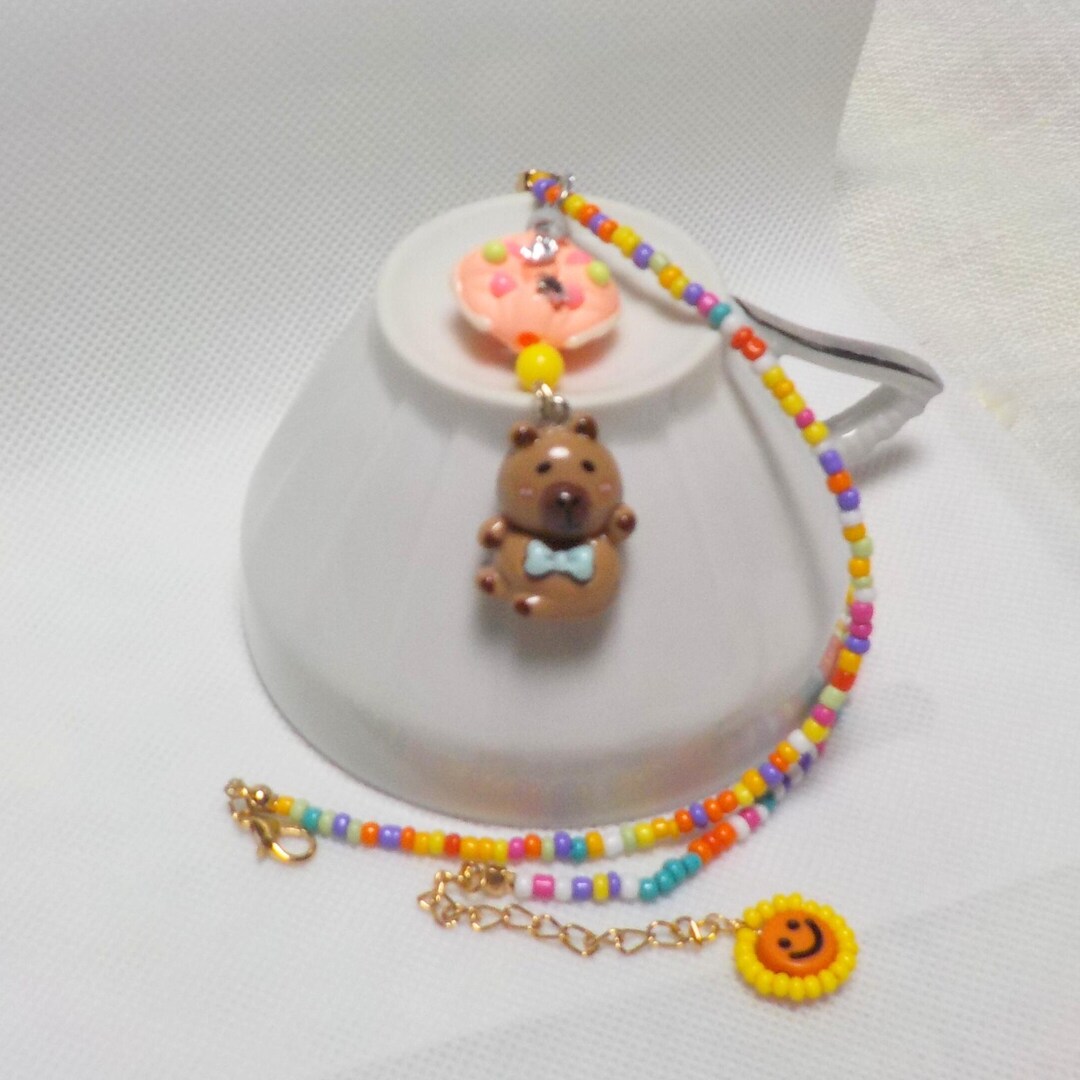Multicolored Capybara Necklace Kawaii Seed Beads Unique Heart Cute ...