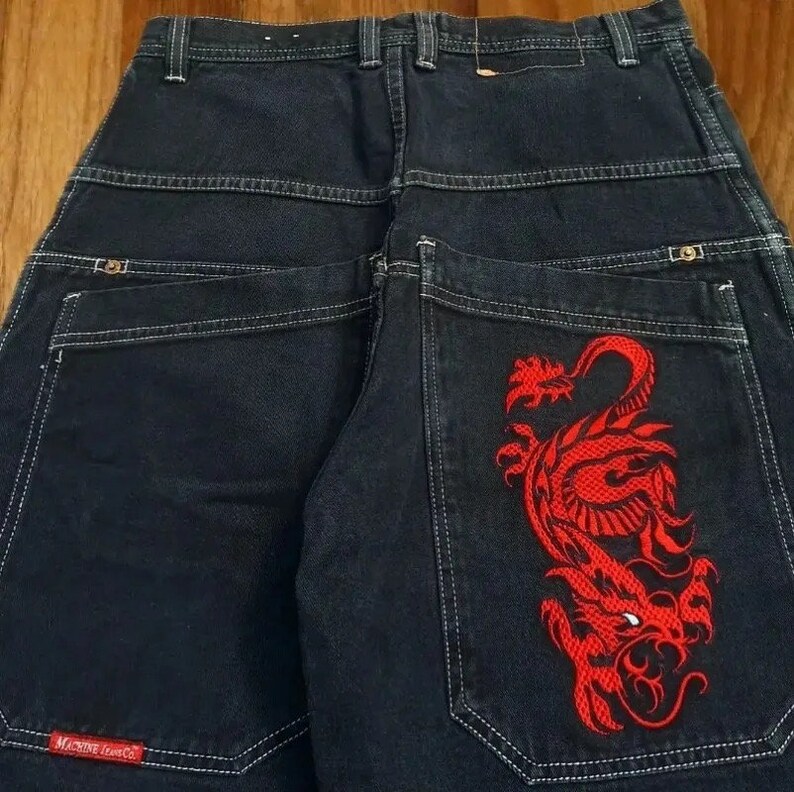 Vintage JNCO Replica Baggy Jorts Red Dragon Black - Etsy
