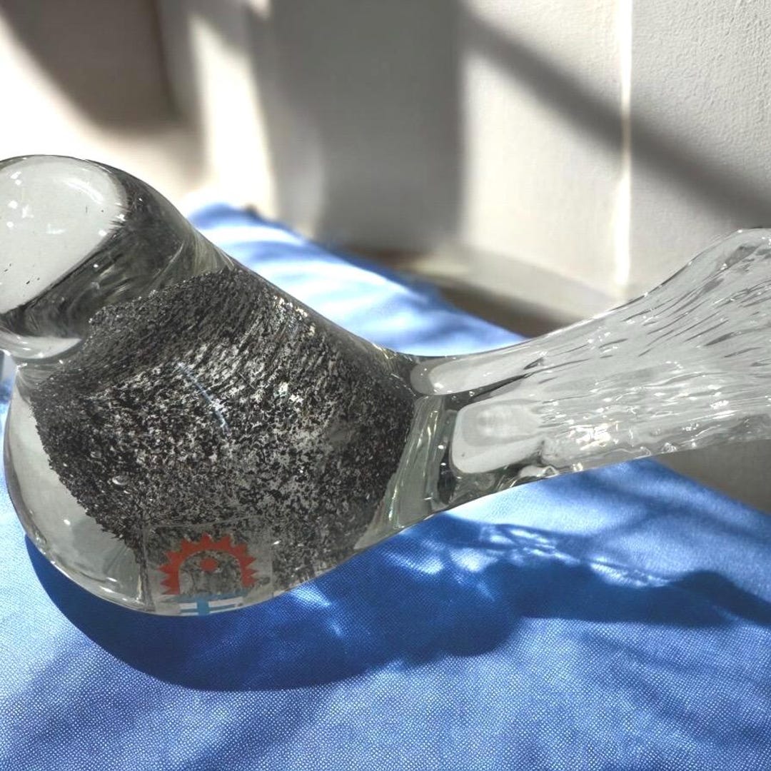 Humppila Finland Art Glass Bird Figurine Paperweight Clear With Black ...