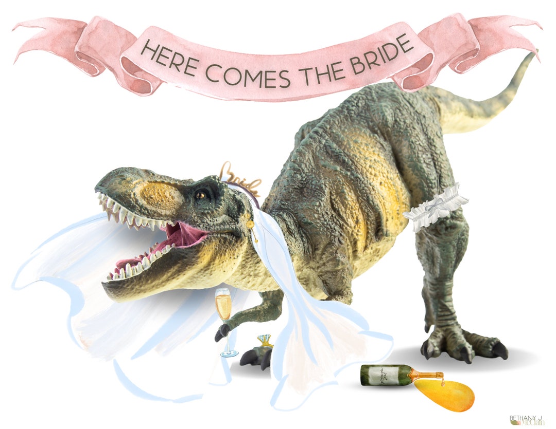 T-rex Dinosaur Bride Bridezilla Wedding Print Wall Hanging Gift - Etsy