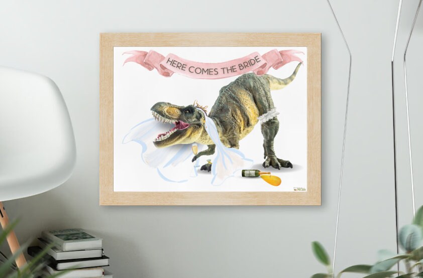 T-rex Dinosaur Bride Bridezilla Wedding Print Wall Hanging Gift - Etsy