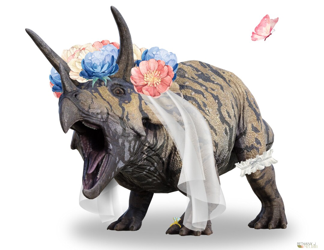 Triceratops Dinosaur Bride Bridezilla Wedding Print Wall Hanging Gift ...