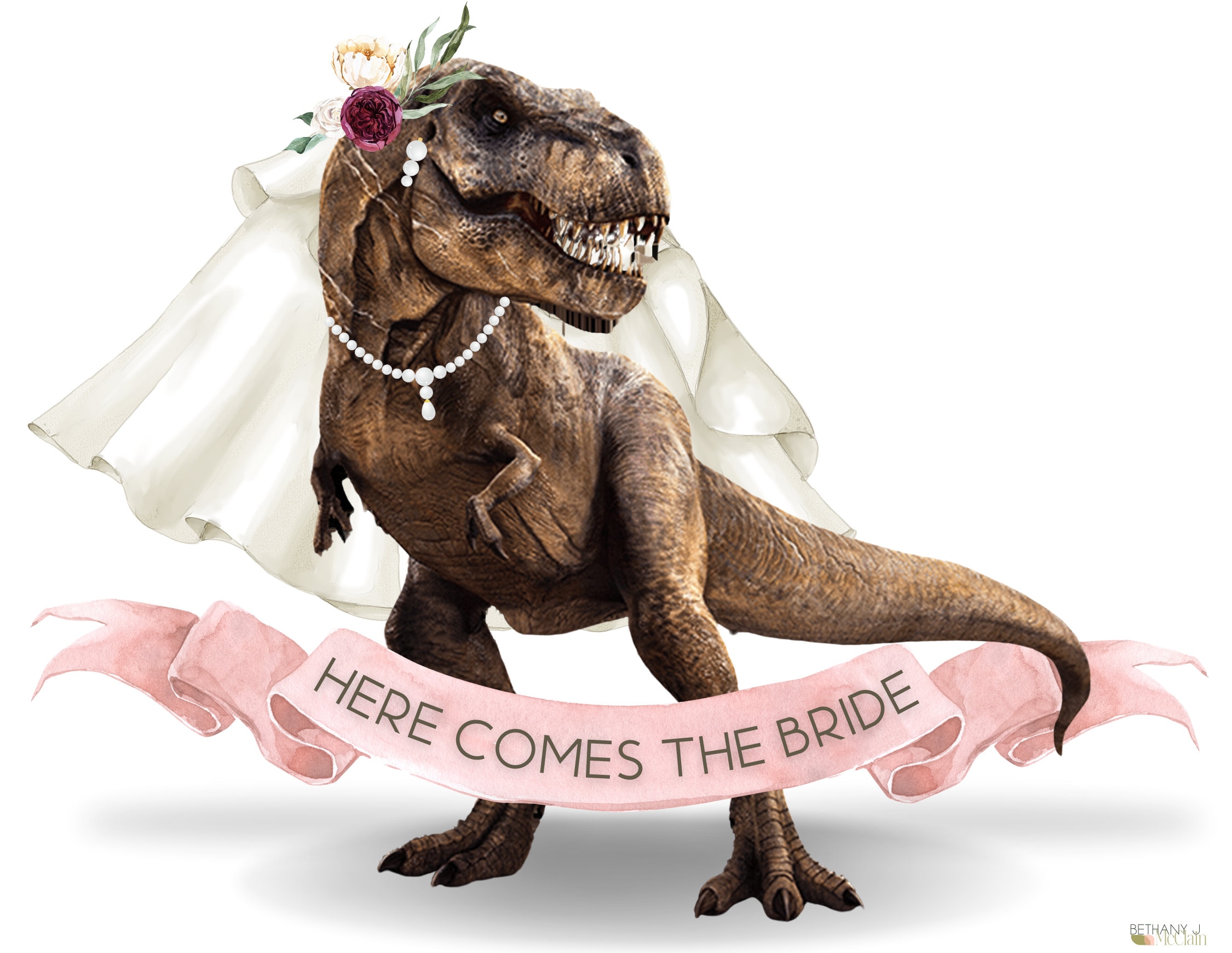 T-rex Dinosaur Bride Bridezilla Wedding Print Wall Hanging Gift - Etsy
