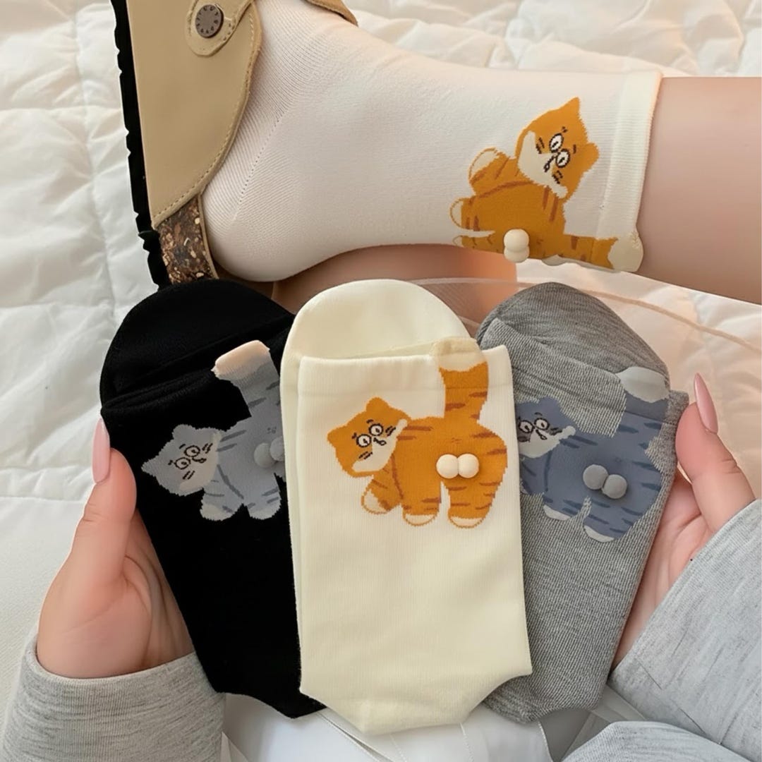 Funny Cat/dog Socks Cute 3D Tail Cat Design Socks|black White Gray ...