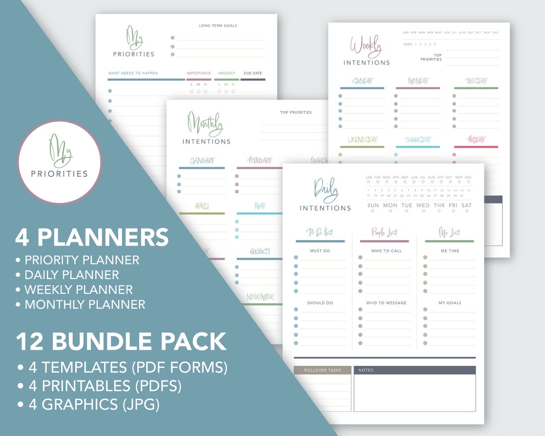 Editable Planner Bundle: Daily, Weekly, Monthly (digital Download) - Etsy
