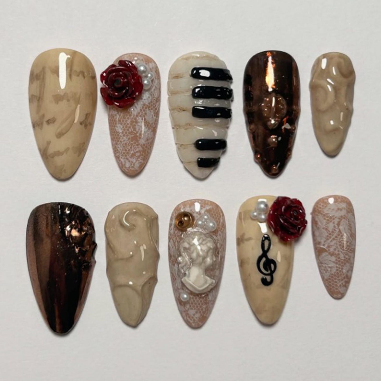 Handmade Cosmic Glam Press on Nails | Navy Blue & White With Metallic ...