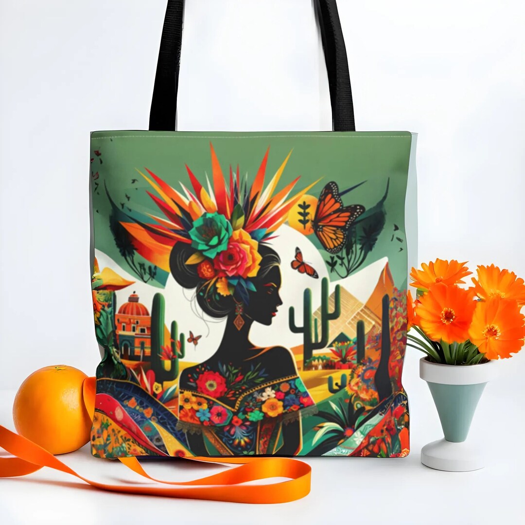 Floral Tote Bag - Mexican Dia De Los Muertos Design, Durable Polyester ...