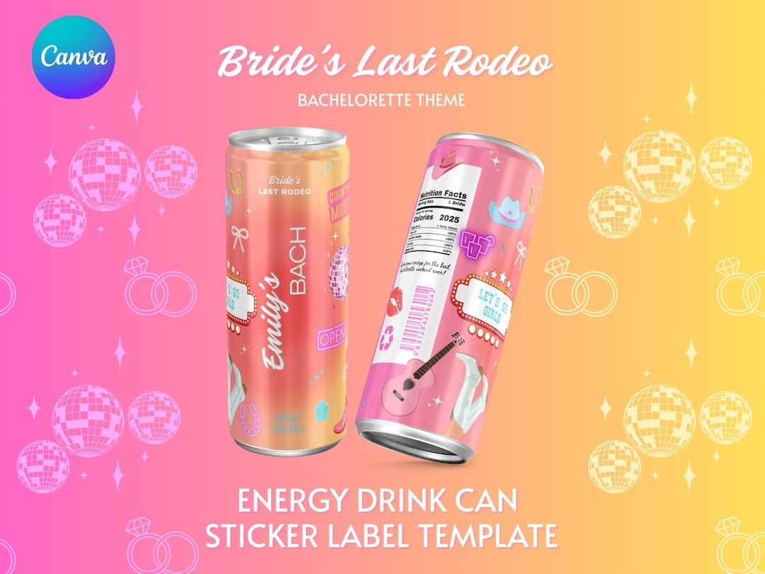 Bachelorette Party Energy Drink Can Label Template - Canva Customizable ...