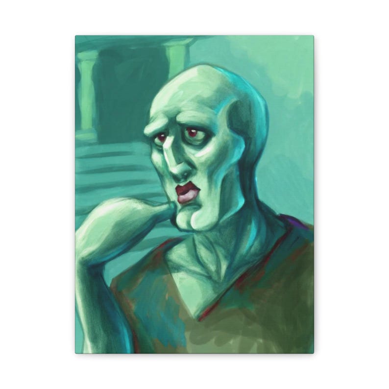 Handsome Squidward Painting, Spongebob Wall Art, Cartoon Character ...