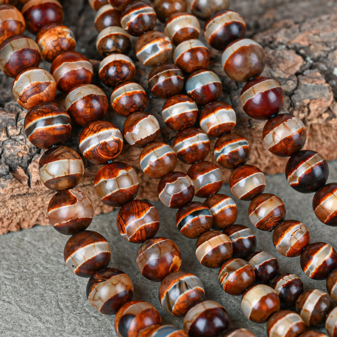 Ancient Tibetan Dzi Agate Beads Natural Brown Gemstones 8MM 10MM 12MM ...