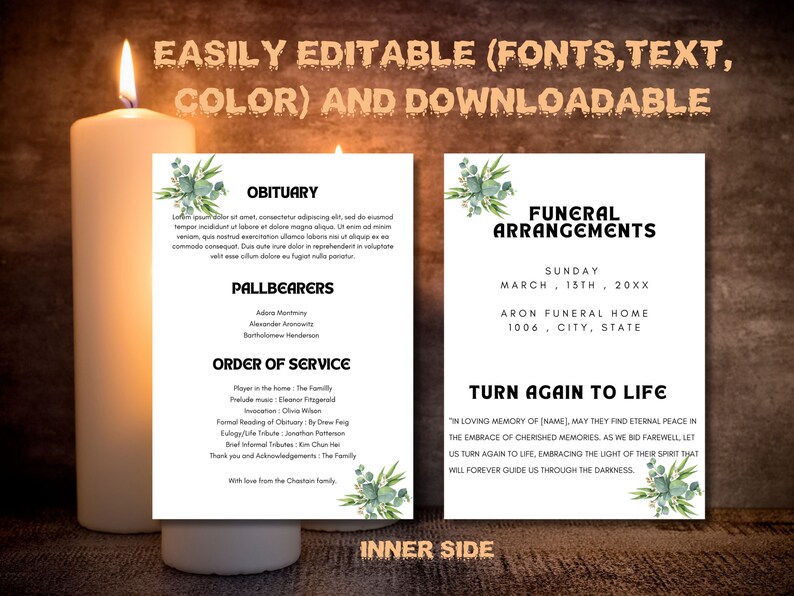 Minimalist Funeral Program Template, Simple Memorial (digital Download ...