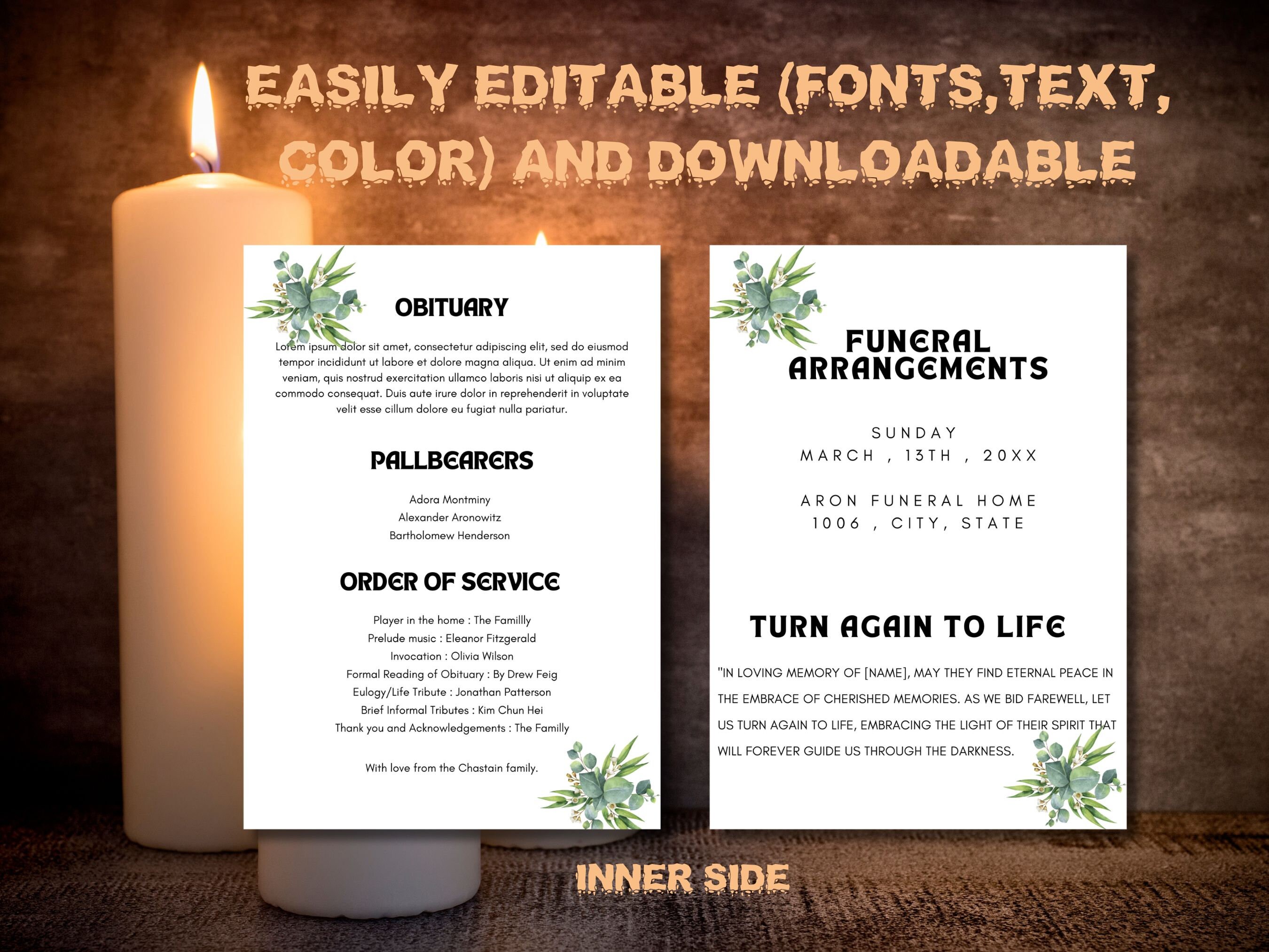Minimalist Funeral Program Template, Simple Memorial (digital Download ...