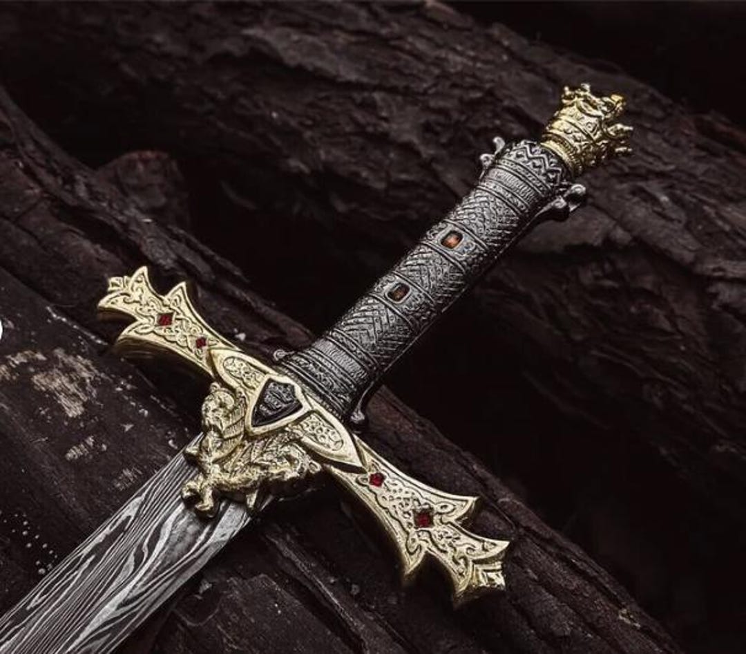 Real Medieval Viking Damascus Steel Handmade Sword With Leather ...