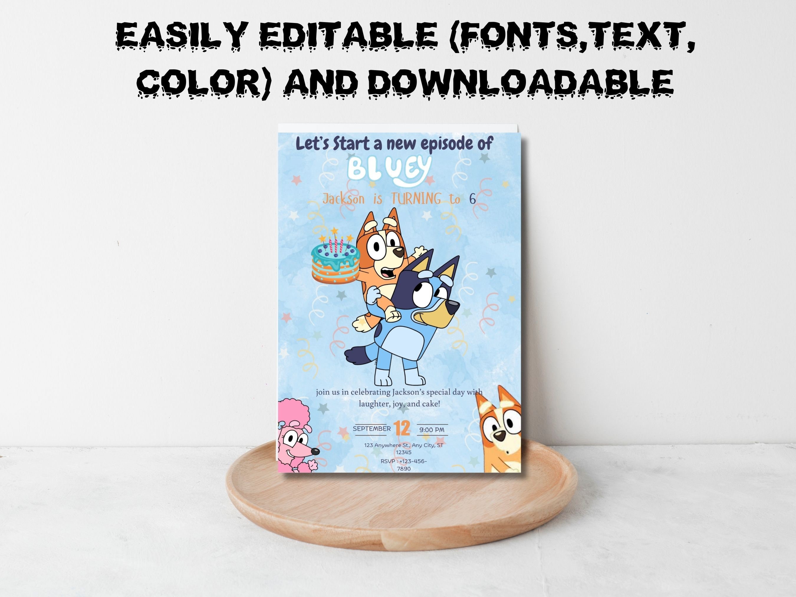 Kids Editable Bluey Birthday Invitations Template, Printable Birthday ...