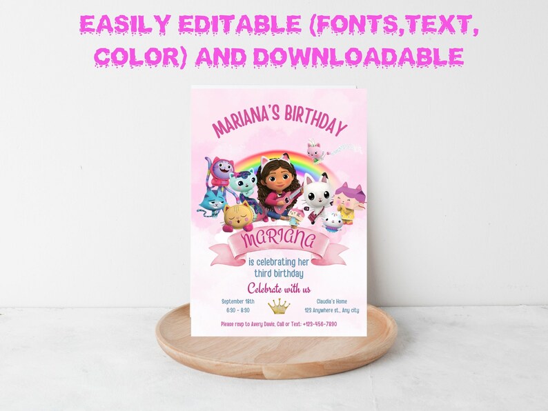 Editable Gabbys Dollhouse Birthday Invitation Template, Printable ...