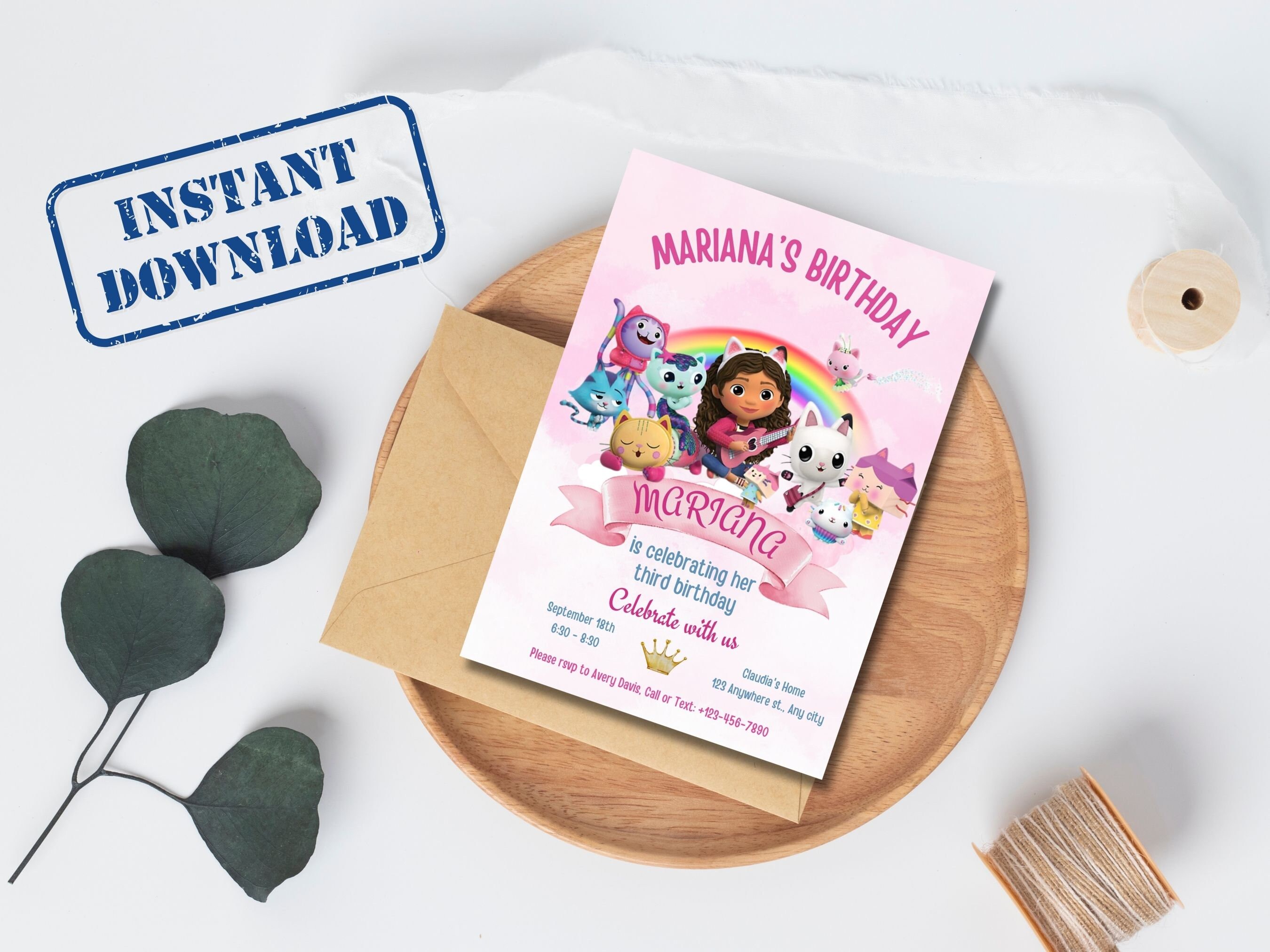 Editable Gabbys Dollhouse Birthday Invitation Template, Printable ...