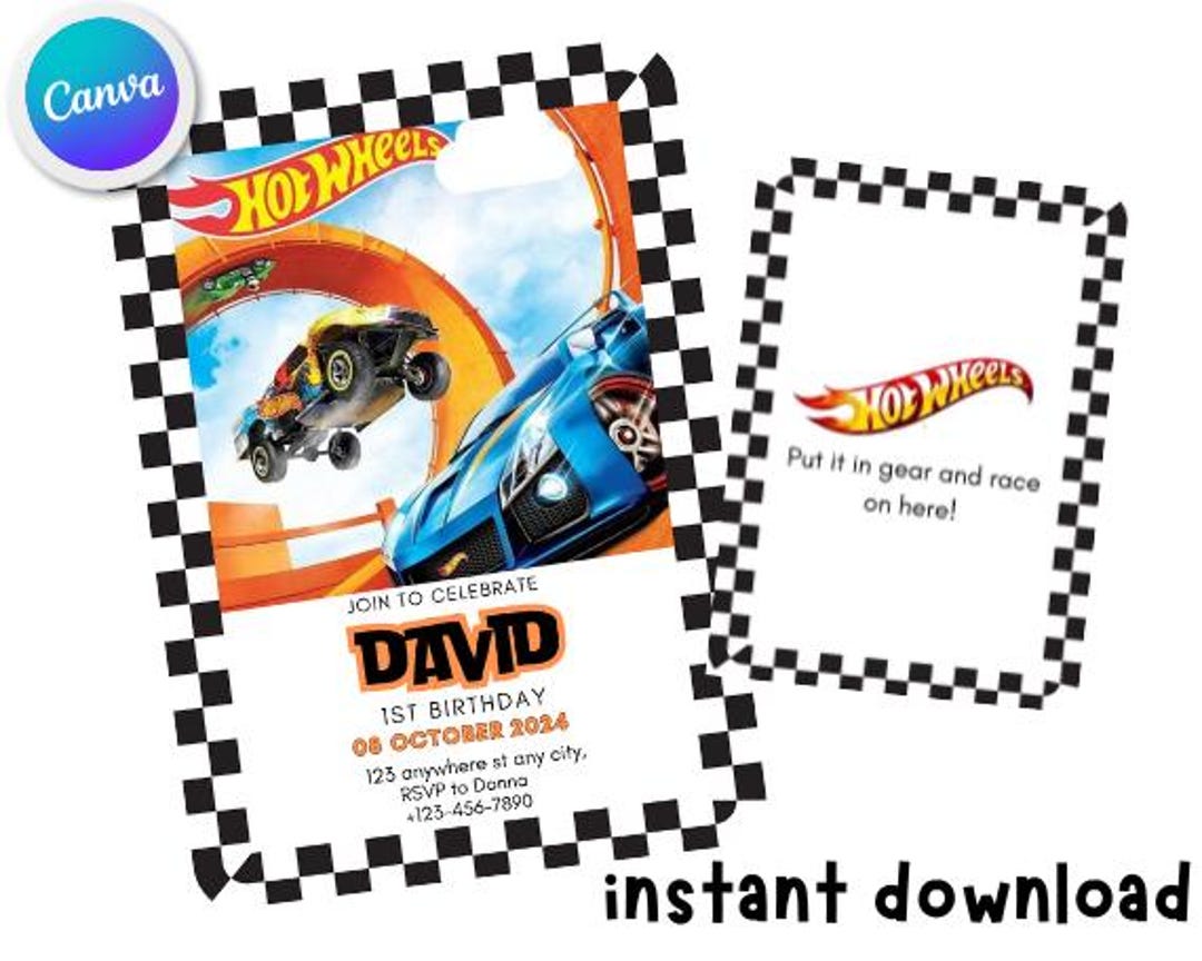 Editable Hot Wheels Birthday Invitation: Race Car Party Template (5x7 ...